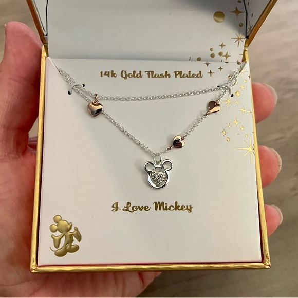 Disney | Jewelry | Disney Mickey Mouse Crystal Heart Pendant Necklace ...